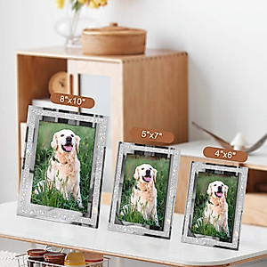 IZIDDO 8x10 Picture Frames Set of 2, Glitter Photo Frame for Tabletop, Silver Glass Picture Frame, Graduation Gifts for Her, Horizontally or Vertically