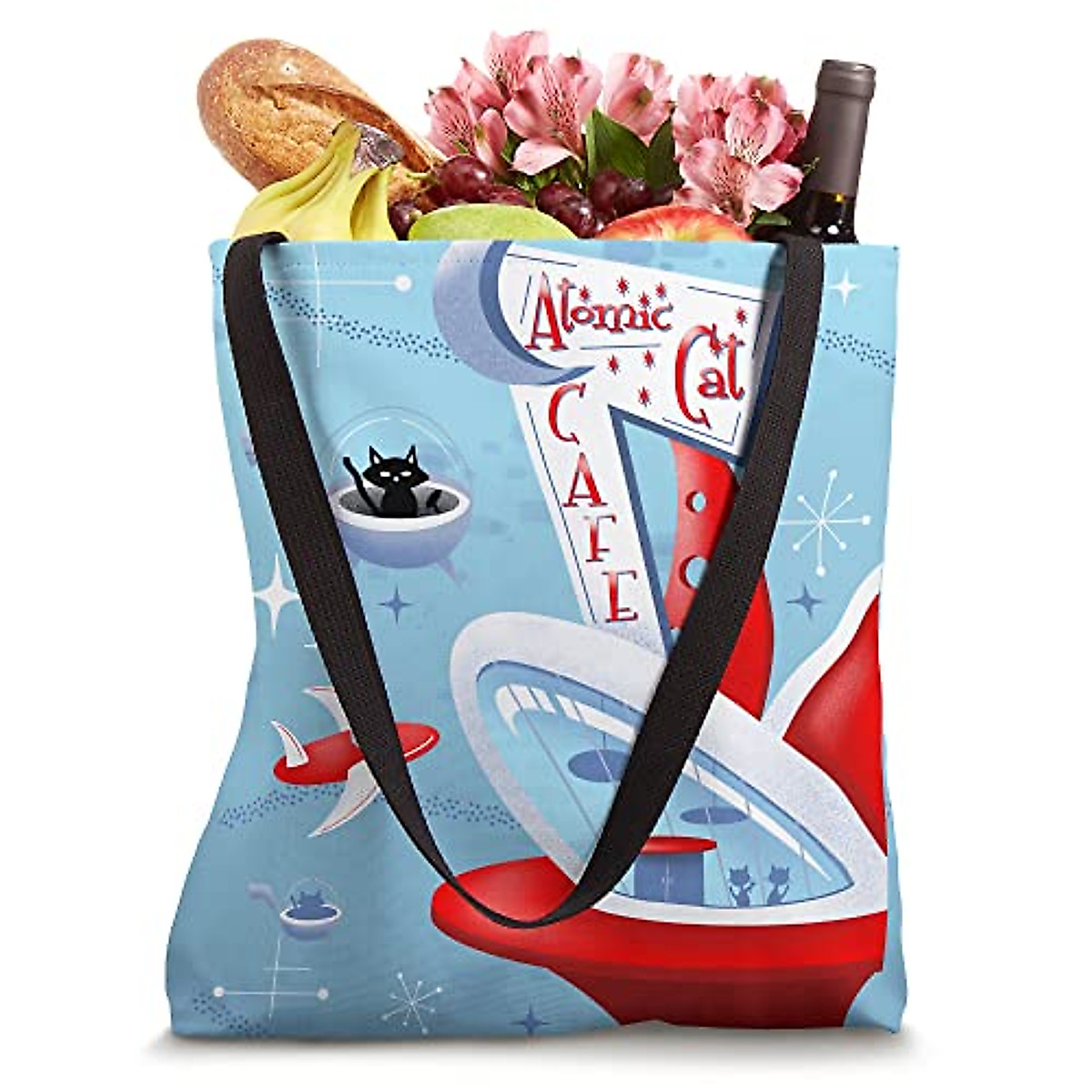 Atomic Cat Cafe Retro Mid-Century Modern Space Hangout Tote Bag