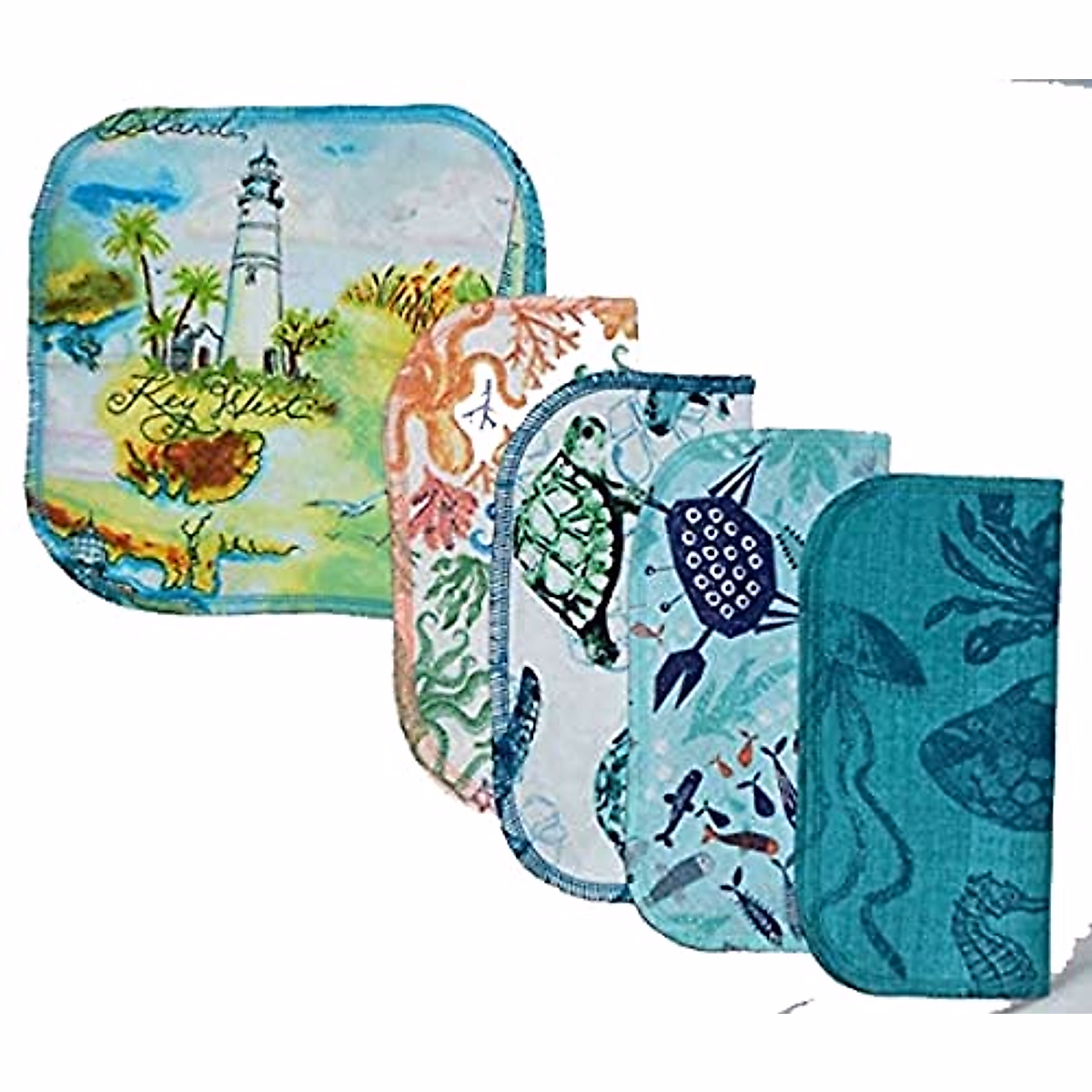 2 Ply Printed Flannel 8x8 Inches Set of 5 Sea Lovers