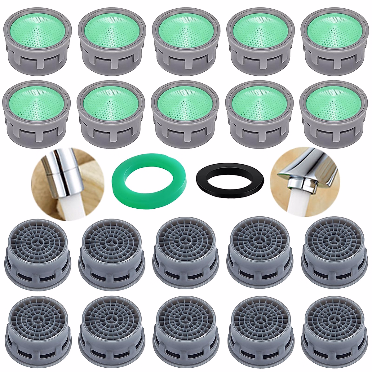 BOETOADG Faucet Aerator, 1.5 GPM Flow Restrictor Plug-In Faucet Aerator Replacement Parts for Bathroom or Kitchen (Green 20 Pieces)