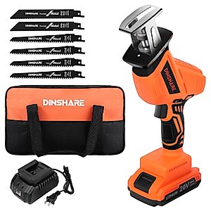 Cordless Reciprocating Saw, 20V 2.0Ah Battery Powered Electric w/High Efficient Cutting, 45 Mins Fast Charger, 6 Saw Blades, Tool-free Blade Change, Powerful Saw for Metal Wood PVC Pipe Tree