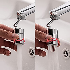 Sink Faucet Aerator, 360 Degree Big Angle Swivel Aerator Dual Water Flow Modes, Kitchen Faucet Aerator, Tap Aerator Sprayer Attachment for Bathroom/Chrome Finished-15/16 Inch-27UNS Male Thread