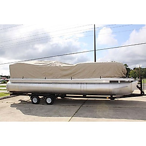 Vortex Direct 26' Tan/Beige Pontoon Boat Cover, Has Elastic and Straps, Fits 24'1" to 25' to 26' Long Deck Area, Up to 102" Beam