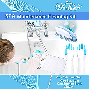 Whaline 4pcs Swimming Pool Skimmer Net Hot Tub Maintenance Accessory Kit Fine Mesh Leaf Skimmer Contain Pool Net, Scrubbing Brush and Sponge Brush, with a Pair of Gloves for Garden Pond Spa