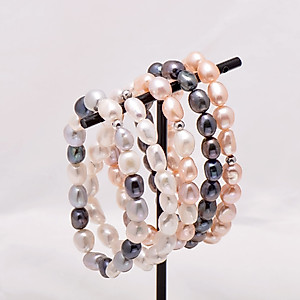 Cultured Freshwater Baroque Pearl Stretch Bracelet 7 Inch, 8-9 mm/Natural White Color