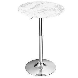 Giantex Round Pub Table Height Adjustable, 360° Swivel Cocktail Pub Table with Sliver Leg and Base for Home, Bar Table (White)