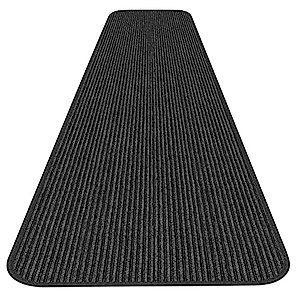 House, Home and More Indoor Outdoor Double-Ribbed Carpet Runner with Skid-Resistant Rubber Backing - Smokey Black - 3 Feet x 10 Feet