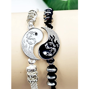 INENIMARTJ 4Pcs Yin Yang Matching Dragon Bracelet Necklaces Set for Women Men,Yin Yang Couple Bracelet Pendant Necklaces for Bff Best Friend (C 4P)