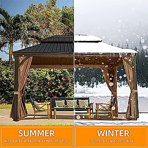 Evedy Gazebo 10x12, Hardtop Gazebo, Outdoor Aluminum Gazebos Grill with Galvanized Steel Double Canopy, Netting and Curtains Included, Metal Outdoor Gazebos for Garden, Patios, Lawns, Parties