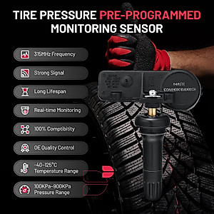 BDFHYK TPMS Sensor GM 315Mhz Tire Pressure Monitoring Sensor Compatible with Chevy Silverado Buick GMC Cadillac Pontiac Replacement Tire Pressure Sensor OE# 13598771 13598772 13586335 4-Pack