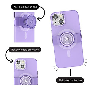 PopSockets: iPhone 13 Case with Phone Grip and Slide Compatible with MagSafe, Phone Case for iPhone 13, Wireless Charging Compatible- Violet
