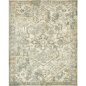 Unique Loom Tuareg Collection Vintage Distressed Traditional Center Medallion Area Rug, 8 x 10 ft, Cream/Slate Blue