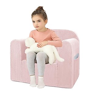 Gurxien Toddler Corduroy Couch Thick Foam Bean Bag Chair Snuggle-Soft Armchair Kids Soft Cuddly Reading Fuzzy Baby Chair Suit for 1-6 T Light Pink