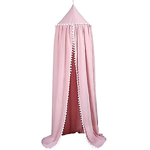 Uaugh Crib Canopy, Princess Bed Canopy for Kids Baby Bed, Round Dome Kids Castle Game Tent and Perfect House Decoration (Pink)