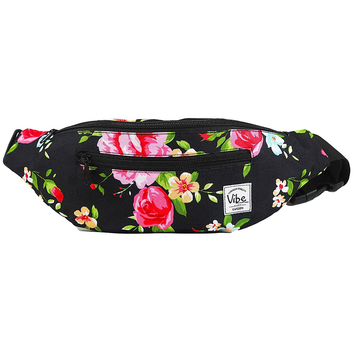 Vibe FESTIVAL GEAR Fanny Pack for Men Women - Many Prints - Black Holographic Silver Gold Cute Waist Bag for Festival Rave Hiking Running Cycling