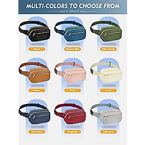 FIORETTO Fanny Packs for Women Men Fashion Crossbody Belt Bag with 3 Zipped Pocket Adjustable Small Waist Pouch Bum Bag for Dog Walking Running Hiking Travel Workout Peacock Blue