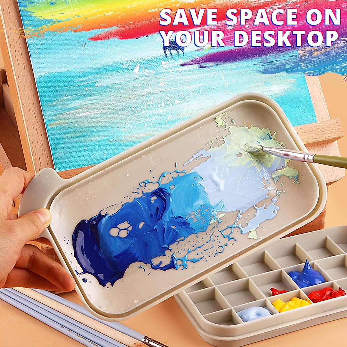 ZLY Paint Brush Cleaner,Paint Brush Basin with 10 PCS Paint Brushes,Paint Brush Holder and Organizers with Palette for Acrylic, for Watercolor and Water Based Paints (Gery)