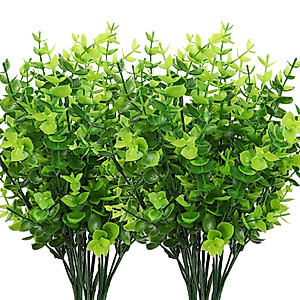 CEWOR 8pcs Artificial Greenery Plants Outdoor UV Resistant Fake Plastic Boxwood Shrubs Grass Stems for Home Wedding Courtyard Indoor and Outside Garden Porch Patio Window Box Farmhouse Decoration