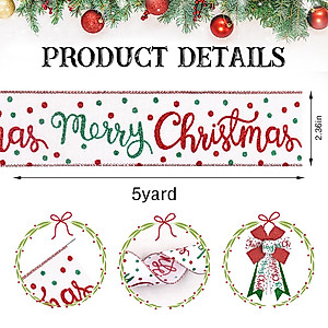 Hying 3 Rolls Merry Christmas Ribbons for Wreath Bows Crafting, Xmas Wired Edge Ribbons Glitter Red Green Ribbon Winter Holiday Craft Ribbons for Gift Wrapping Christmas Party Decorations Ornaments