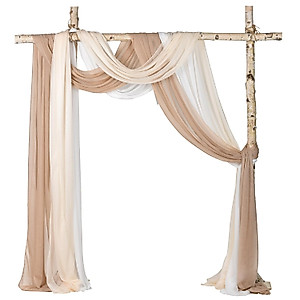 Lvydec 3 Panels Wedding Arch Draping Fabric, 30" x 20ft Mixed Color Chiffon Fabric Drapery Sheer Backdrop Curtain for Wedding Ceremony Party Decoration (Elegant Neutral)