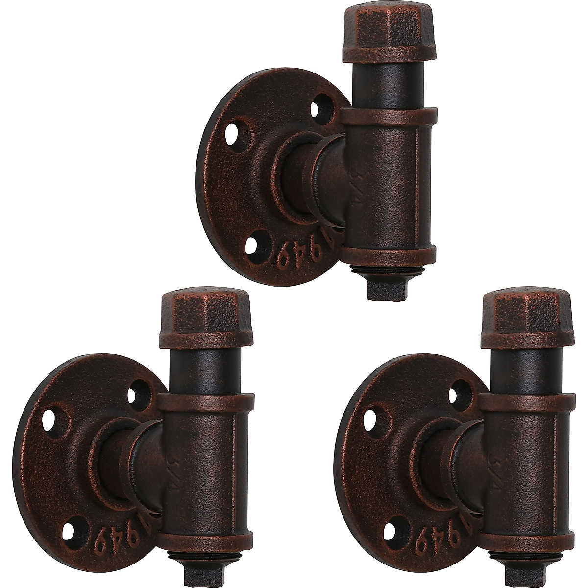 HOEMLIM Pipe Towel Robe Hooks Holder Rustic Industrial Wall Hooks for Hanging Farmhouse Coat Hook Rack Vintage Heavy Duty Clothes Hat Hanger(Red Bronze,3 Pack)