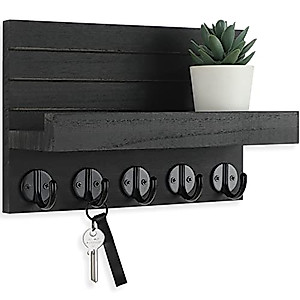Lwenki Key Holder for Wall, Decorative Key and Mail Holder with Shelf Has Large Key Hooks for Bags, Coats, Umbrella – Paulownia Wood Key Hanger with Mounting Hardware (9.8”W x 6.7”H x 4.2”D)