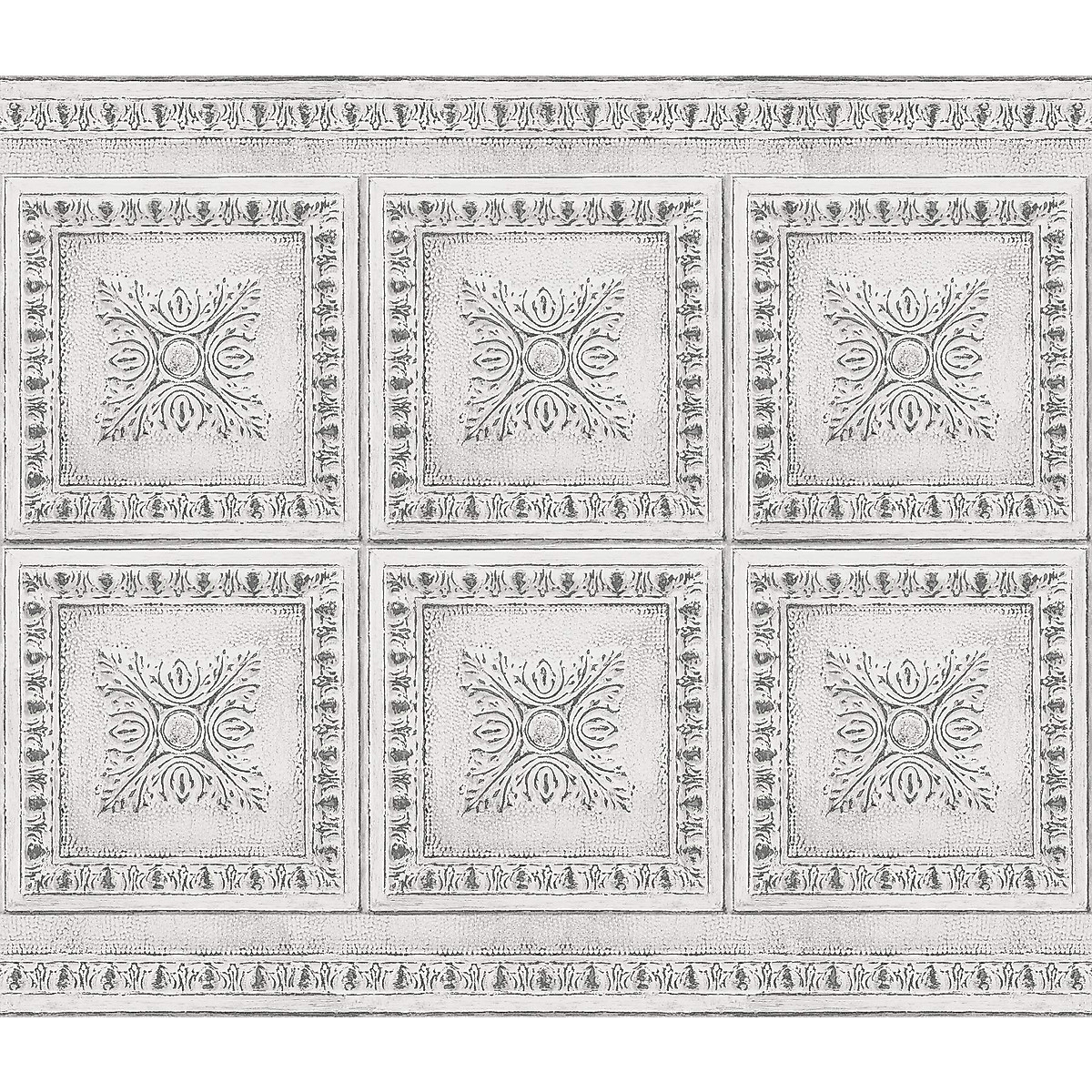 Brewster BHF2769 Cream Vintage Tin Peel & Stick Backsplash, Metallic