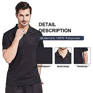 Casei Men's Polo Shirts Short Sleeve T Shirts Quick Dry Performance Tactical Shirts Moisture Wicking Golf Shirt（Black,XL）