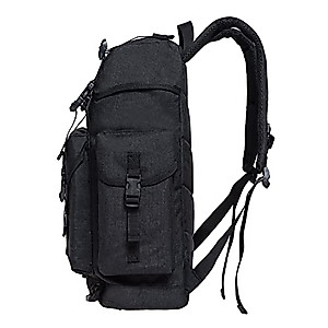 KAUKKO Vintage Casual polyster and Leather Rucksack Backpack(18-LINEN BLACK)
