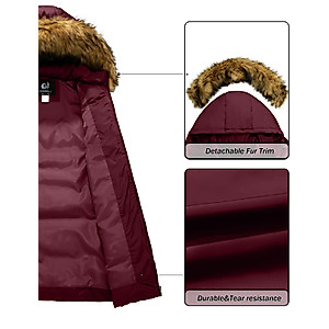 CHERFLY Women's Winter Puffer Coat Heavy Warm Long Parka Down Jacket with Fur Hood,Wine Red,Large