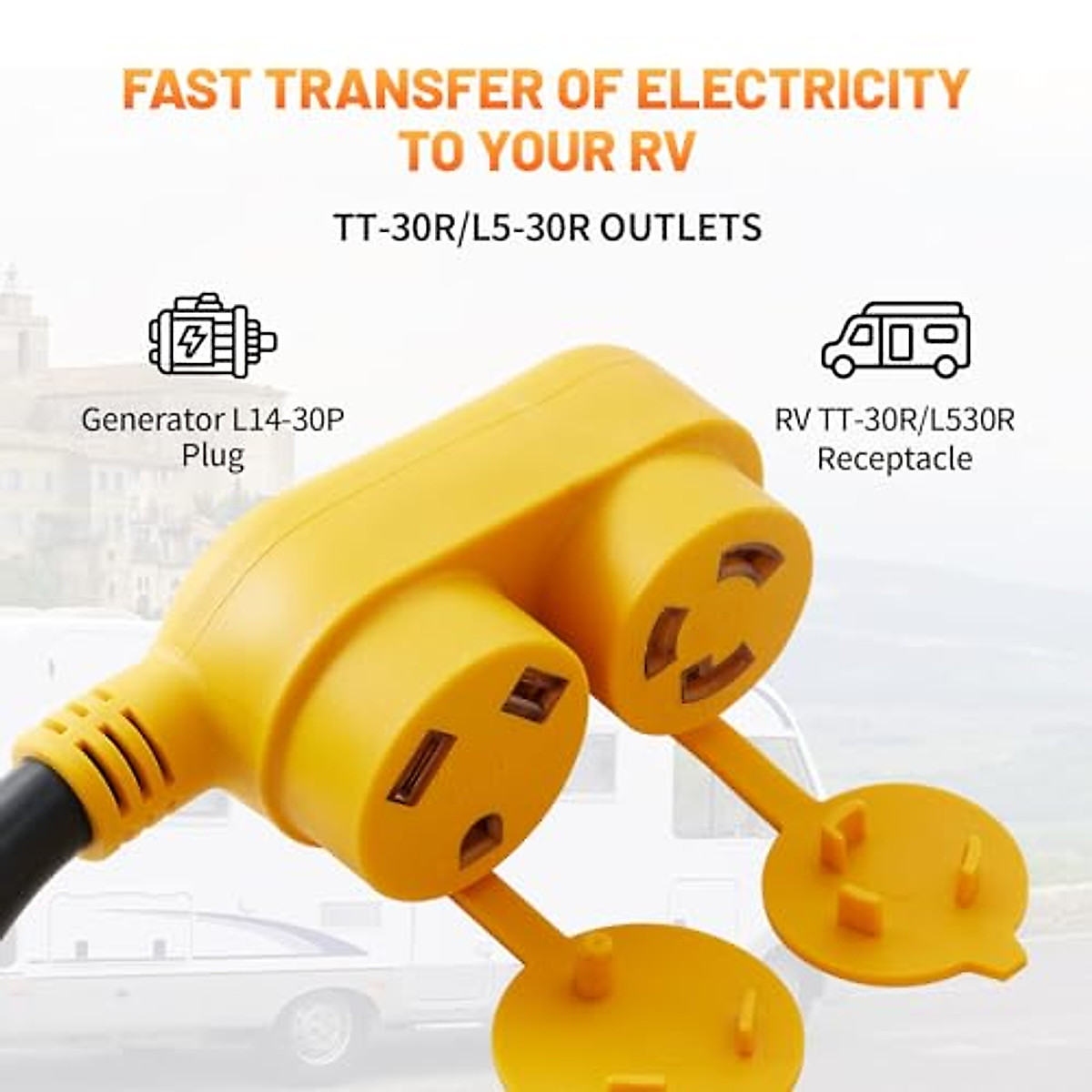 MECMO NEMA L14-30P to TT-30R L5-30R RV Generator Power Adapter, 4 Prong Twist Locking Generator Male Plug to Travel Trailer RV Female Cord 30 Amp RV Splitter for RV Trailer Camper Generator Charging