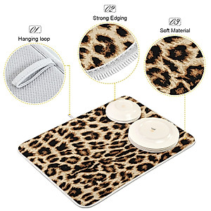 Aflyko Dish Drying Mat Leopard Print Animal Microfiber Absorbent Drying Pad Heat Resistant Kitchen Island Protector Seasonal Gift 16" × 18"