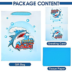 13" Large Shark Gift Bag for Boys Kids Birthday Baby Shower with Tissue Paper and Greeting Card