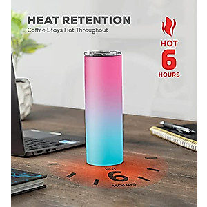 FineDine Insulated Skinny Stainless Steel Tumbler Set - 4-Pack 20oz Tumbler with Straw - Travel Mug With PBA Free Lids - Slim Vacuum Keep Hot and Cold - For Home, Office. (Pacific Blue Rose Blend)