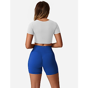 QOQ Workout Shorts Womens Seamless Scrunch Gym Shorts High-Waisted Butt Lifting Fitness Shorts Solid Blue M
