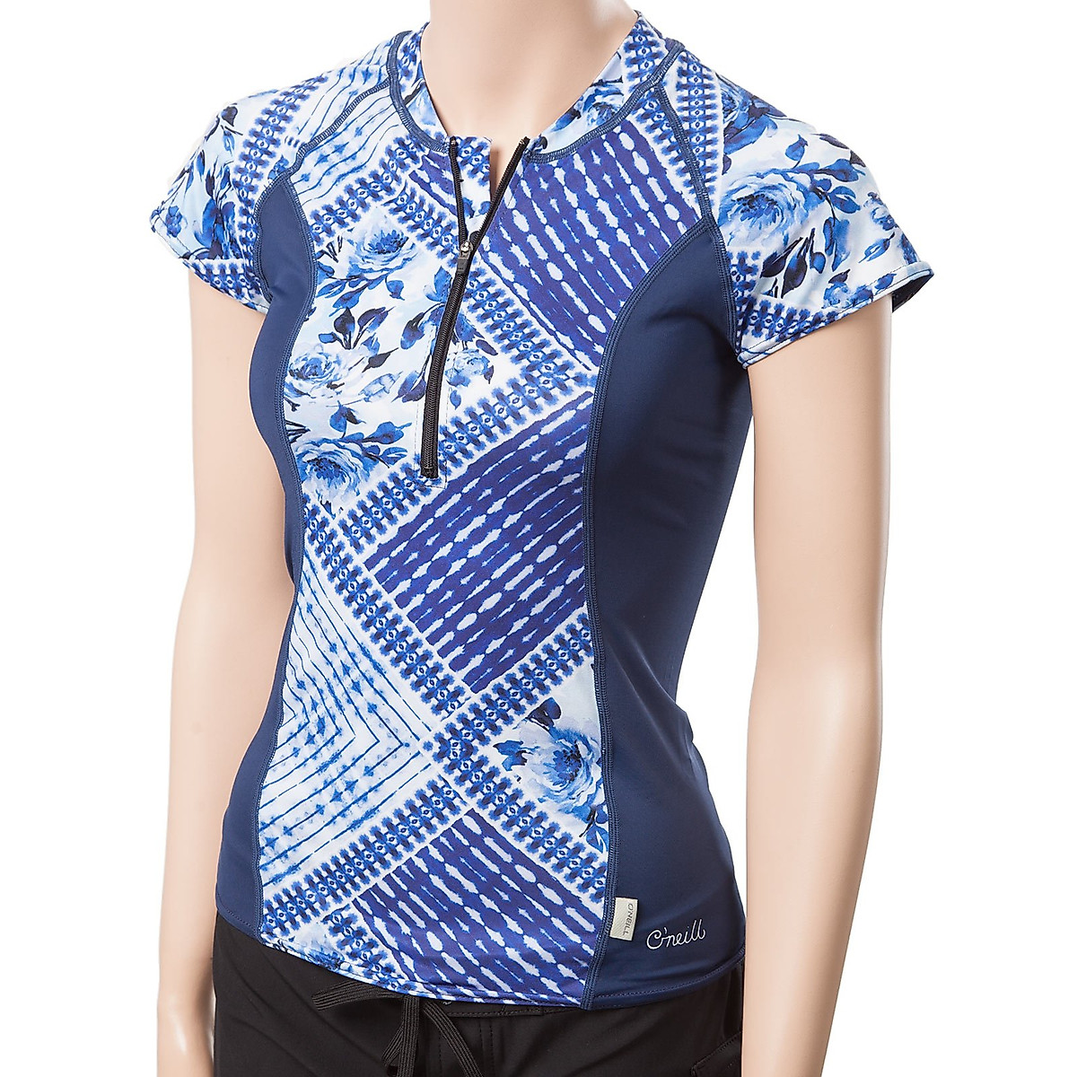 O'NEILL Cap Sleeve Sun Shirt Front Zip Indigo Patch/Navy SM (US 1-3)