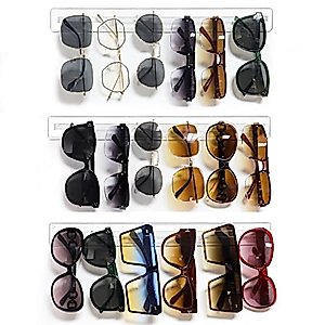 Watpot Sunglasses Organizer Storage Wall Mounted, 3 Pack Acrylic Eyeglasses Holder Hanging Shelves for Multiple Glasses Display, Clear