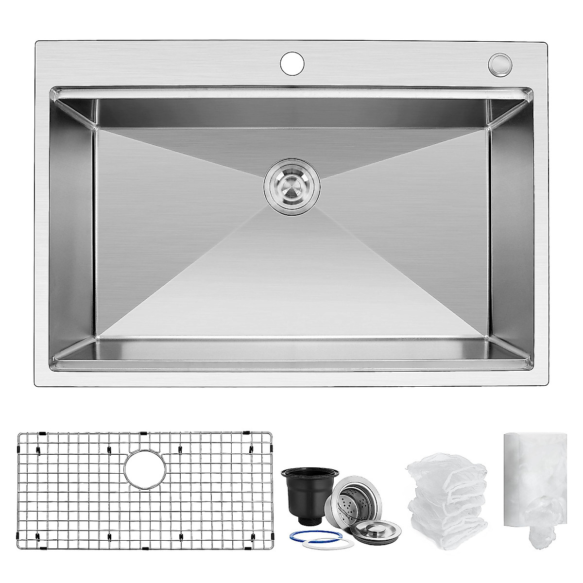 Homikit 33 x22 Inch Drop In Kitchen Sink, 16 Gauge Stainless Steel Topmount Single Bowl Kitchen Sinks with 2-Hole R10 Corner, 10" Deep Large Farmhouse Workstation Sink with Rinse Grid & Strainer Bags