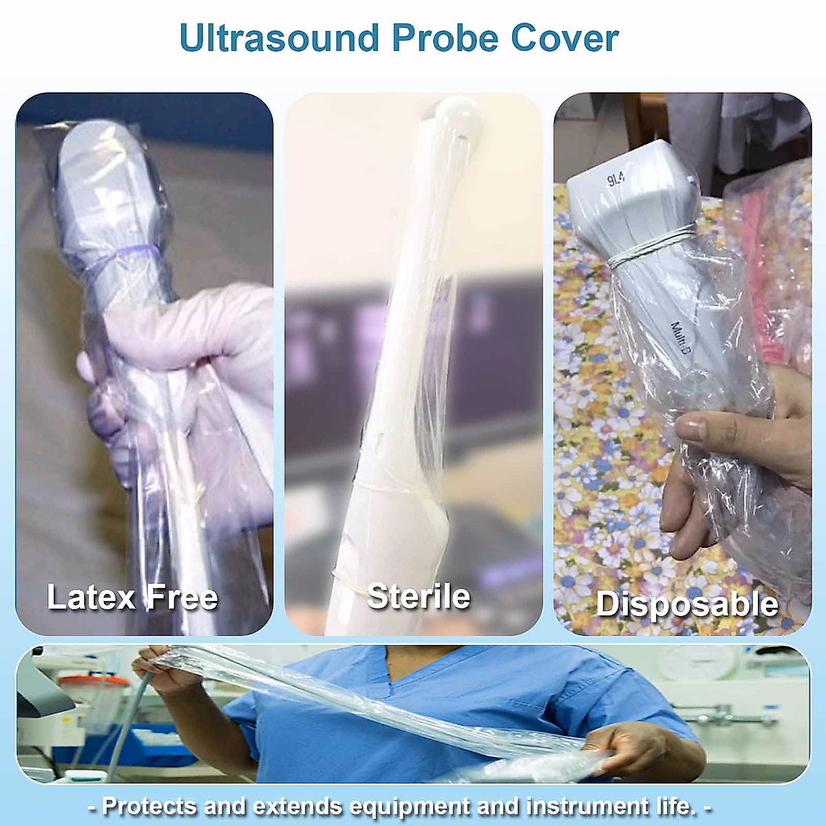 Ultrasound Probe Cover, Latex-Free Sterile Disposable Clear, 7“ x 48”, Individual Packaging, 50 Pcs