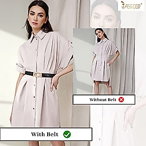 JASGOOD 2 Pack Women Skinny Elastic Belt for Dresses Thin Retro Stretch Ladies Waist Belt with Gold Buckle, A-Black+Brown, Fit Waist Size 31”-36”