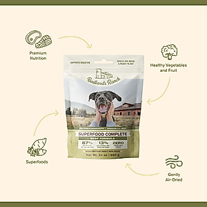 BADLANDS RANCH Superfood Complete, Air-Dried Adult Dog Food, 24 Ounce Premium Beef and Super Gut Organic Supplement 90 Grams, 30 Scoops