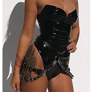 HUI GUO Women's Body Chain Belt Leather Gothic Punk Metal Tassel Waist Belt Adjustable Buckles Vintage Black Rocker for Costume