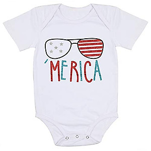 UNIQUEONE 3Pcs Baby Girls Merica Flag Stars Print Romper Bodysuit Sequins Shorts+Headbands Sets
