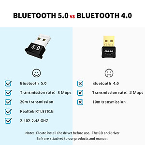 Bluetooth Adapter for PC 5.0 ALINKVITE Bluetooth Adapter for Windows 11/10/8.1/8/7 Bluetooth Dongle with Ultra Range Dual Mode USB Dongle for PC for Keyboard, Mobile, Printer, Headset, Speakers