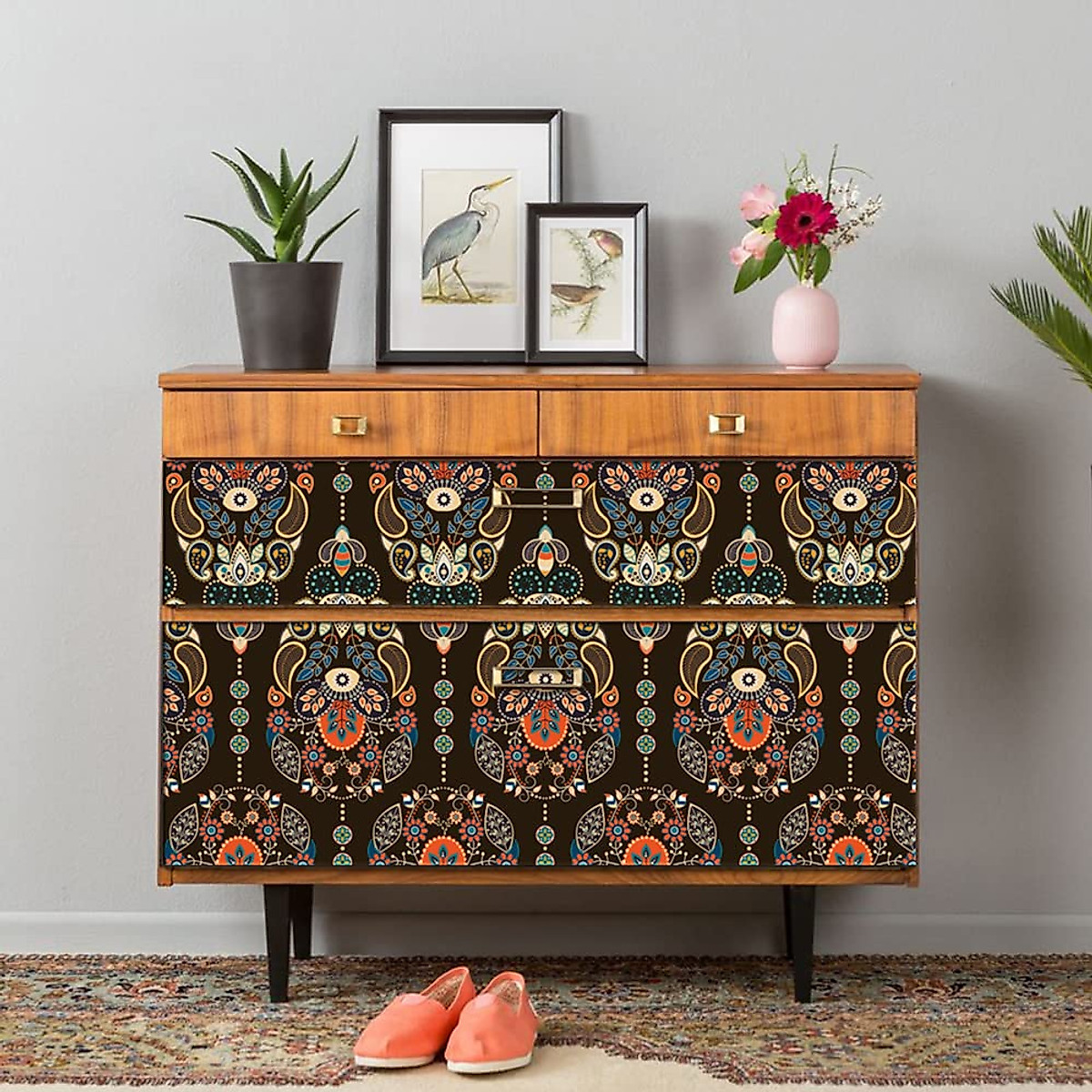 European Style Retro Cabinet Liner Self Adhesive Contact Paper Removable Wallpaper Decorative for Countertop Kitchen Shelf Drawer Liners