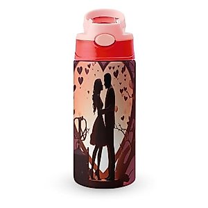Stainless Steel Water Bottles Kissing Silhouette Travel Water Cups with Handle And Silicone Straw Drinking Cup with Leak Proof Lid Thermo Travel Mug for Women Men