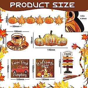 Ferraycle 12 Pcs Fall Tiered Tray Decor Hello Fall Decor Autumn Wood Signs Thanksgiving Pumpkin Maple Leaves Wooden Sign Orange Fall Tabletop Signs for Home Rustic Harvest Table Centerpiece