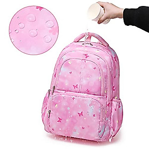 Sunborls Kawaii Backpack Cute Butterfly Exterior Teen Girls School Bookbag with Lunch Pail Pencil Case 3pcs（Pink）