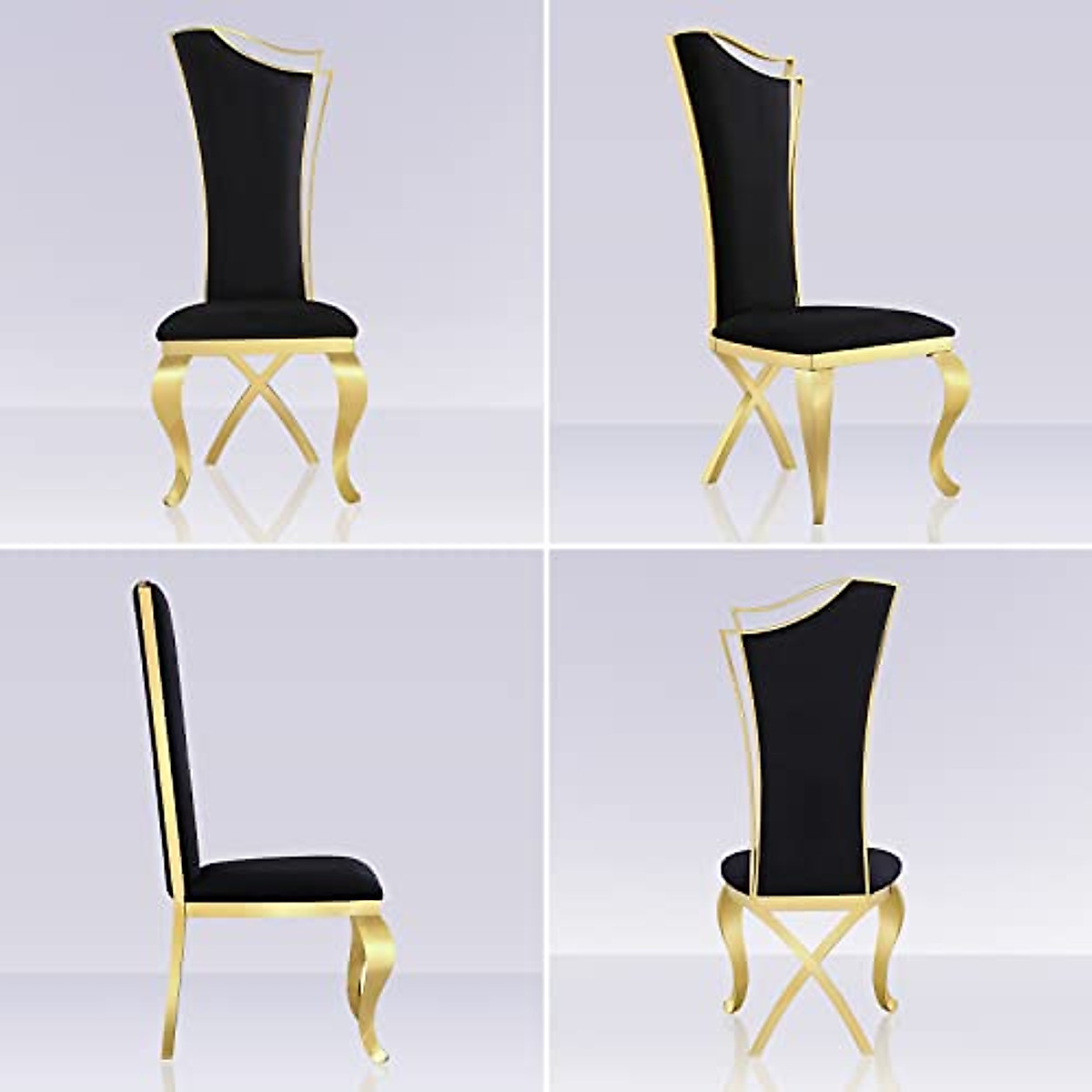 ACEDÉCOR Dining Room Chairs, Black Velvet Upholstered Dining Chairs, Modern Dining Chairs with Gold Legs, Black high-Back Dining Chairs Set of 2