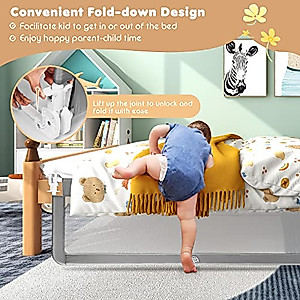 Baby Joy Bed Rails for Toddlers, 59‘’ Extra Long, Swing Down Bed Guard w/Safety Straps, Folding Baby Bedrail for Kids Twin, Double, Full Size Queen & King Mattress (Gray, 59-Inch)
